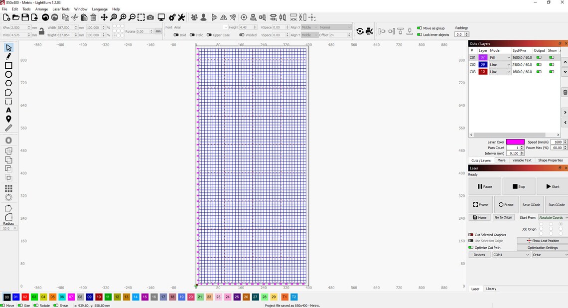 Laser Grid Pack 850mm X 400mm Work Area Ortur LM3 Extended metric Scale ...