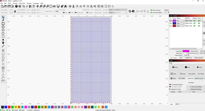 Laser Grid Pack 850mm X 400mm Work Area Ortur LM3 Extended metric Scale ...