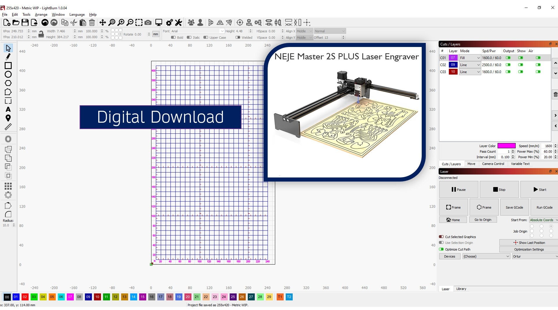 Laser Grid Pack 255mm X 400mm Work Area Neje Master 2S metric and ...