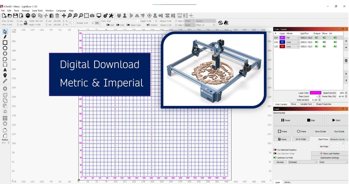 Laser Grid Pack 410mm X 420mm Work Area Sculpfun S9 S6 metric and ...