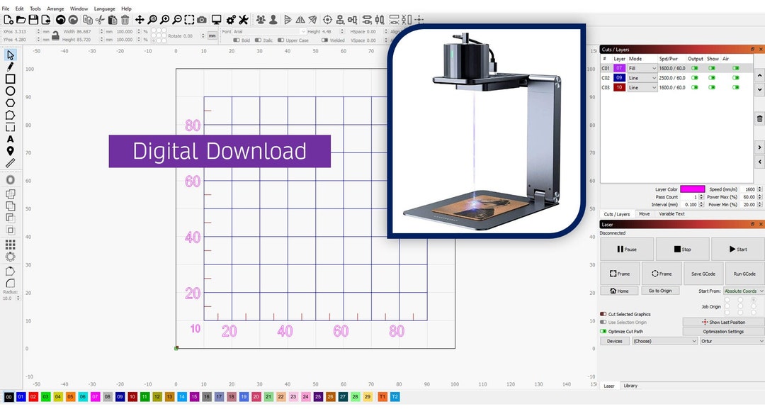 Laser Grid Pack 100mm X 100mm Work Area Laserpecker metric and Imperial ...