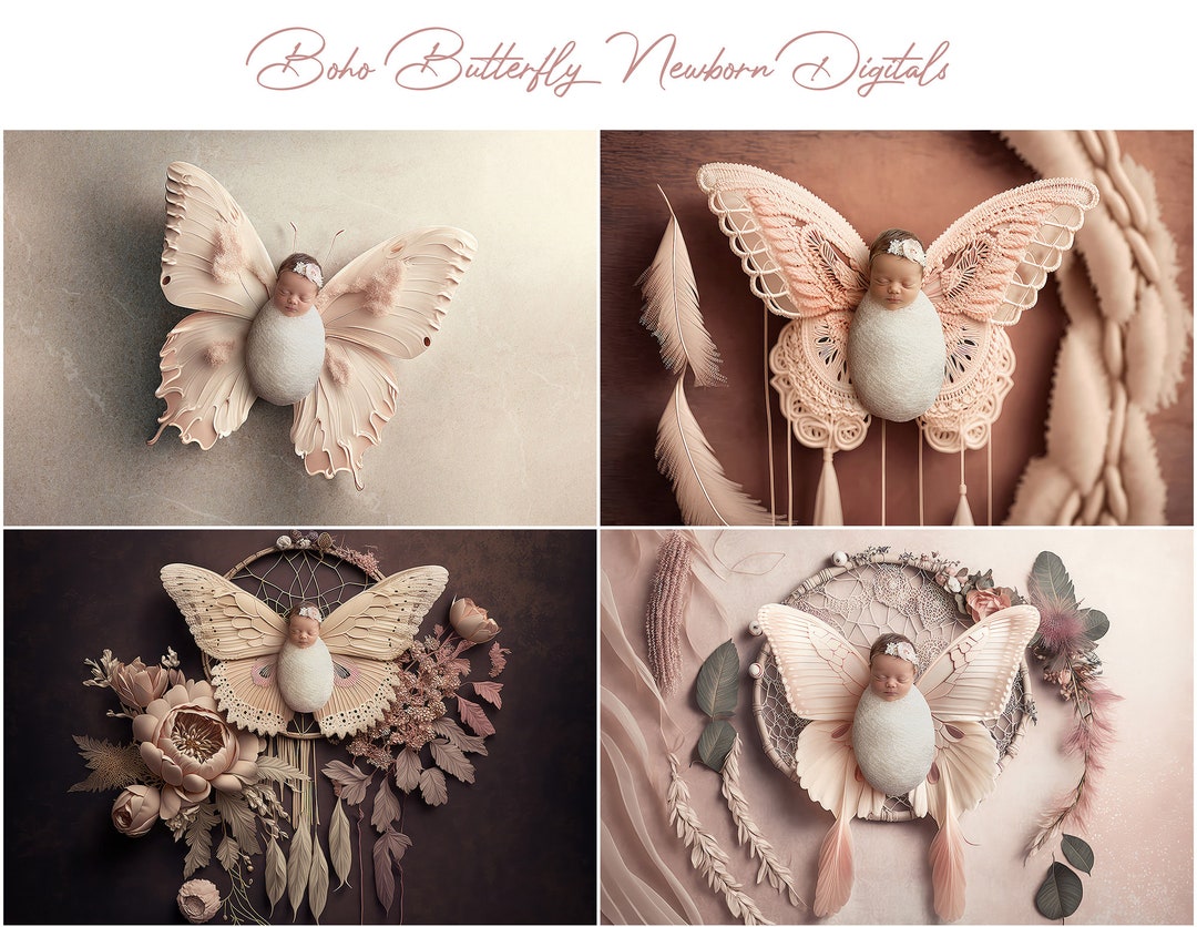 Newborn Digital Backdrop, Boho Butterfly Backdrop Overlays, Digital ...