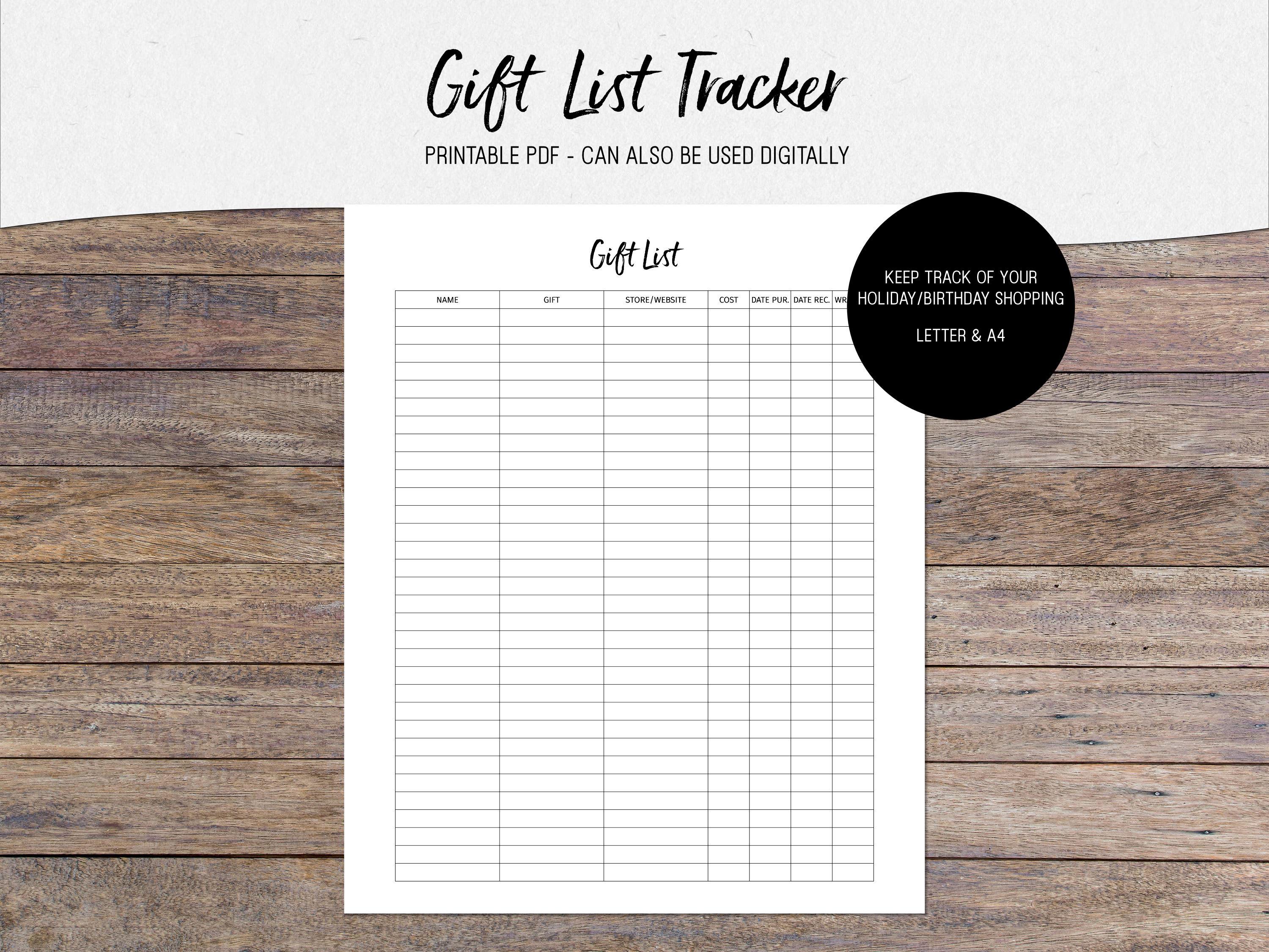 Gift Tracker, Gift Planner Printable, Holiday Gift List, Digital Gift ...