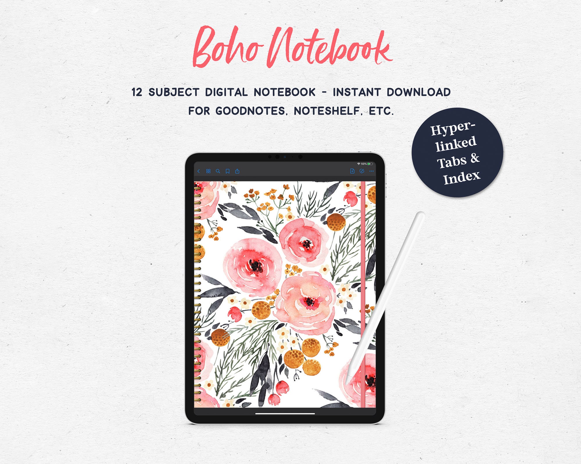Boho Digital Notebook 12 Subject Digital Notebook Goodnotes - Etsy