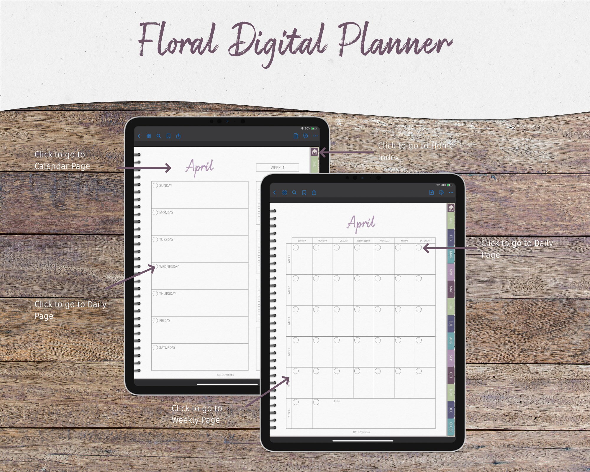 Floral Digital Planner, iPad Planner, Digital Planner, Hyperlinked ...