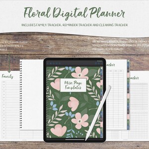 Digital Planner, Floral Digital Planner, iPad Planner, Hyperlinked ...