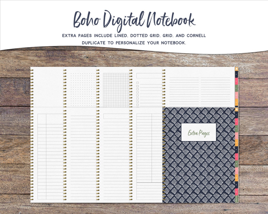 Boho Digital Notebook, 12 Subject Digital Notebook, Goodnotes Notebook ...
