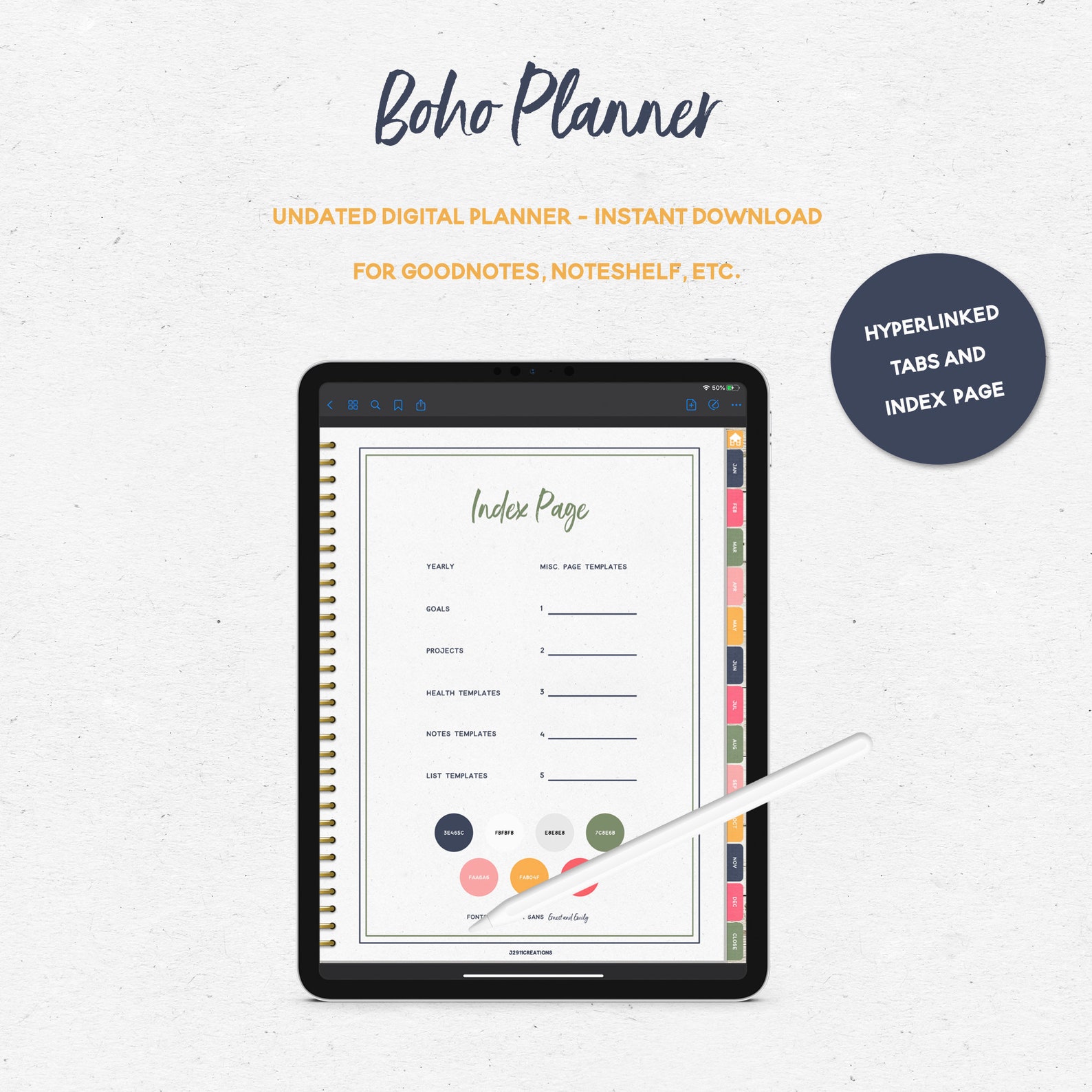 Boho Digital Planner, Goodnotes Planner, iPad Planner, Undated Planner ...