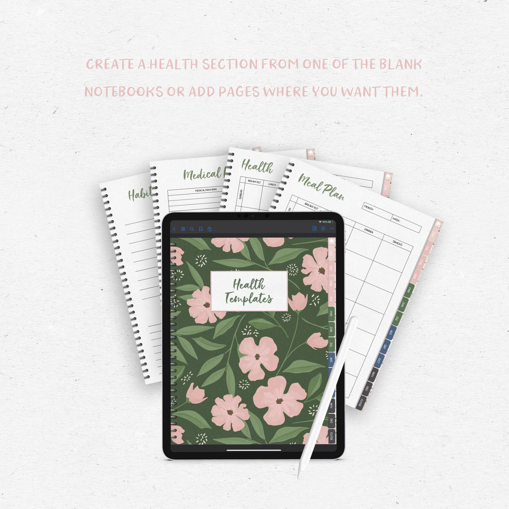 Digital Planner, Floral Digital Planner, iPad Planner, Hyperlinked ...