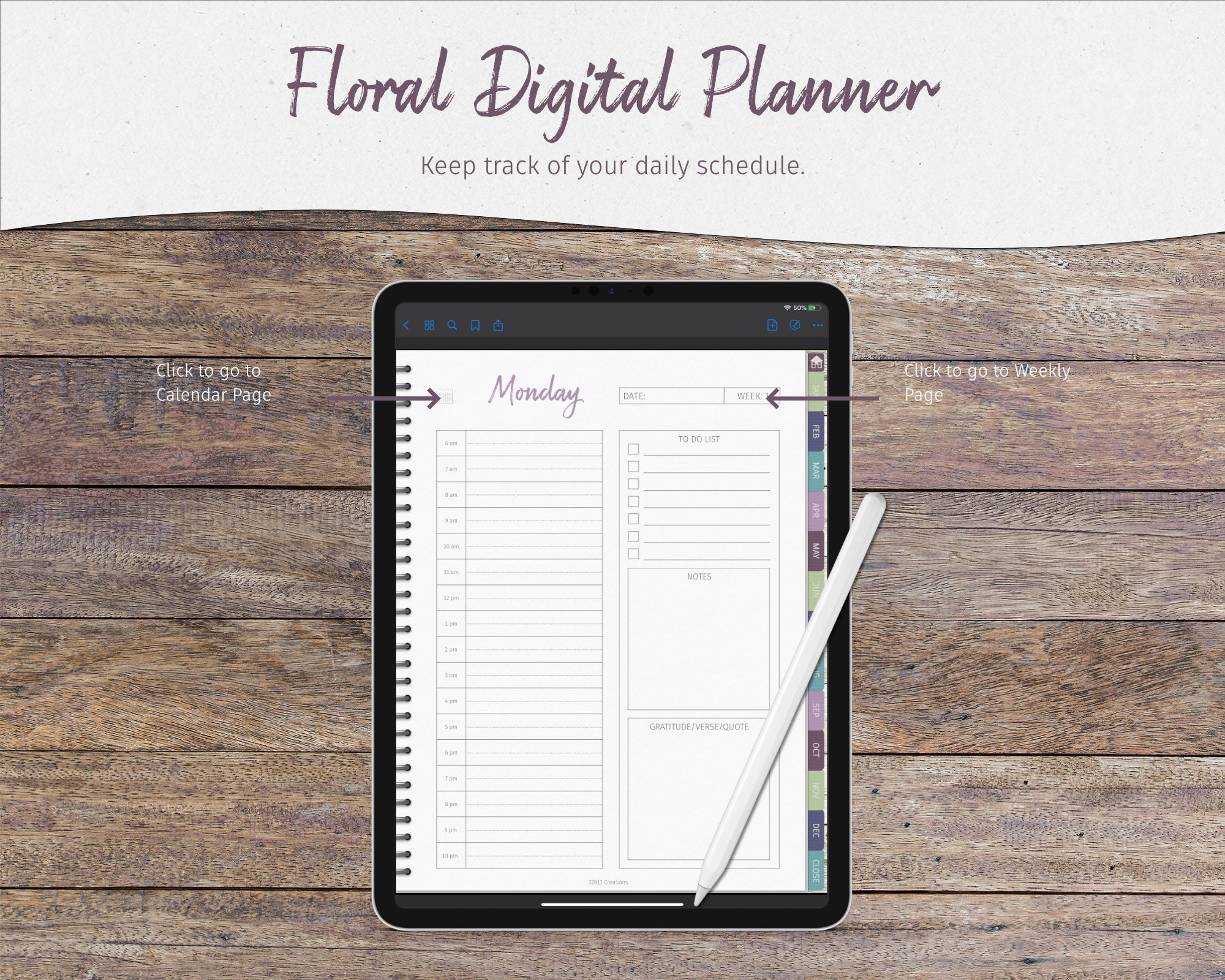 Floral Digital Planner, iPad Planner, Digital Planner, Hyperlinked ...