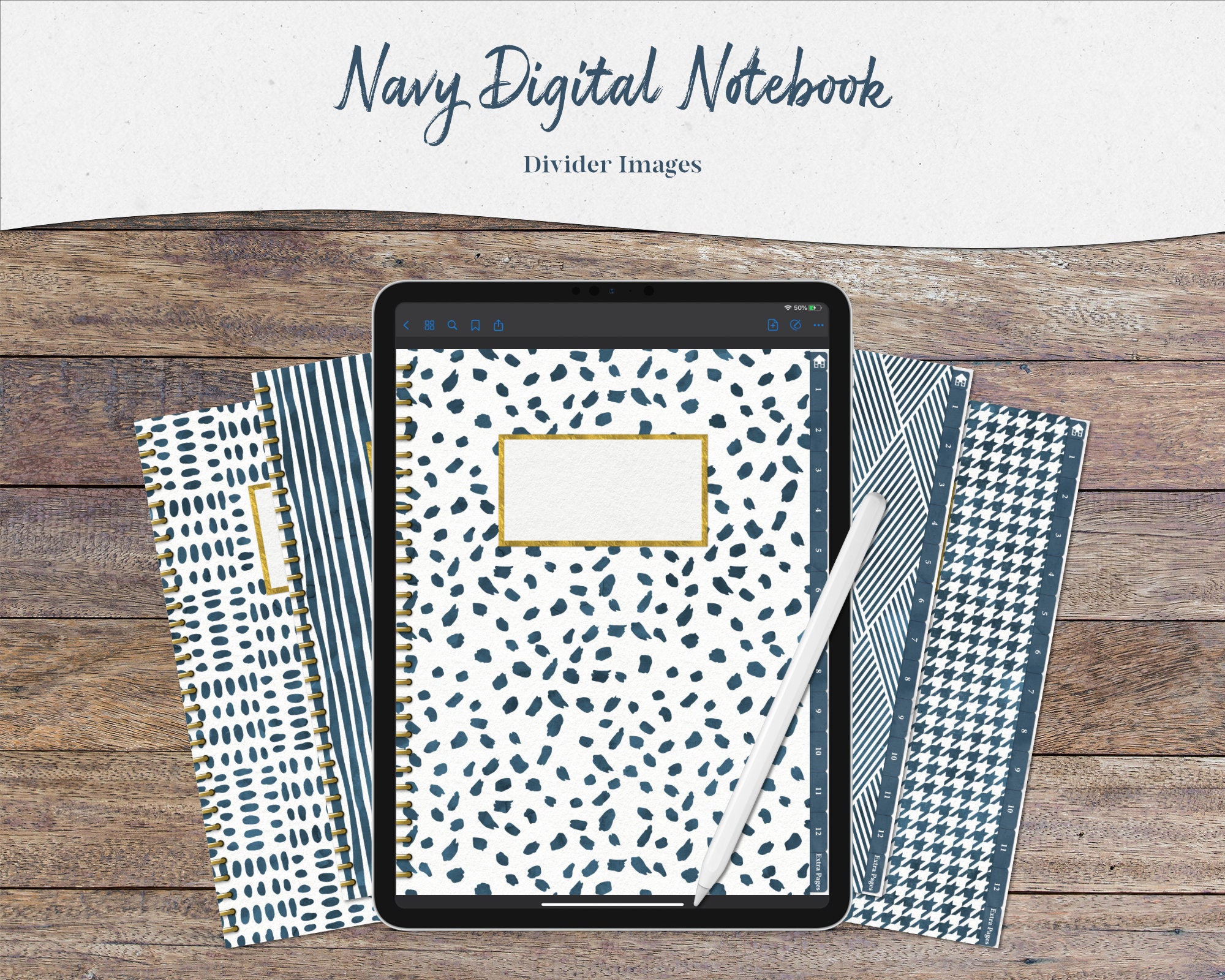 Navy Notebook, Digital Notebook, 12 Subject Notebook, iPad Notebook ...