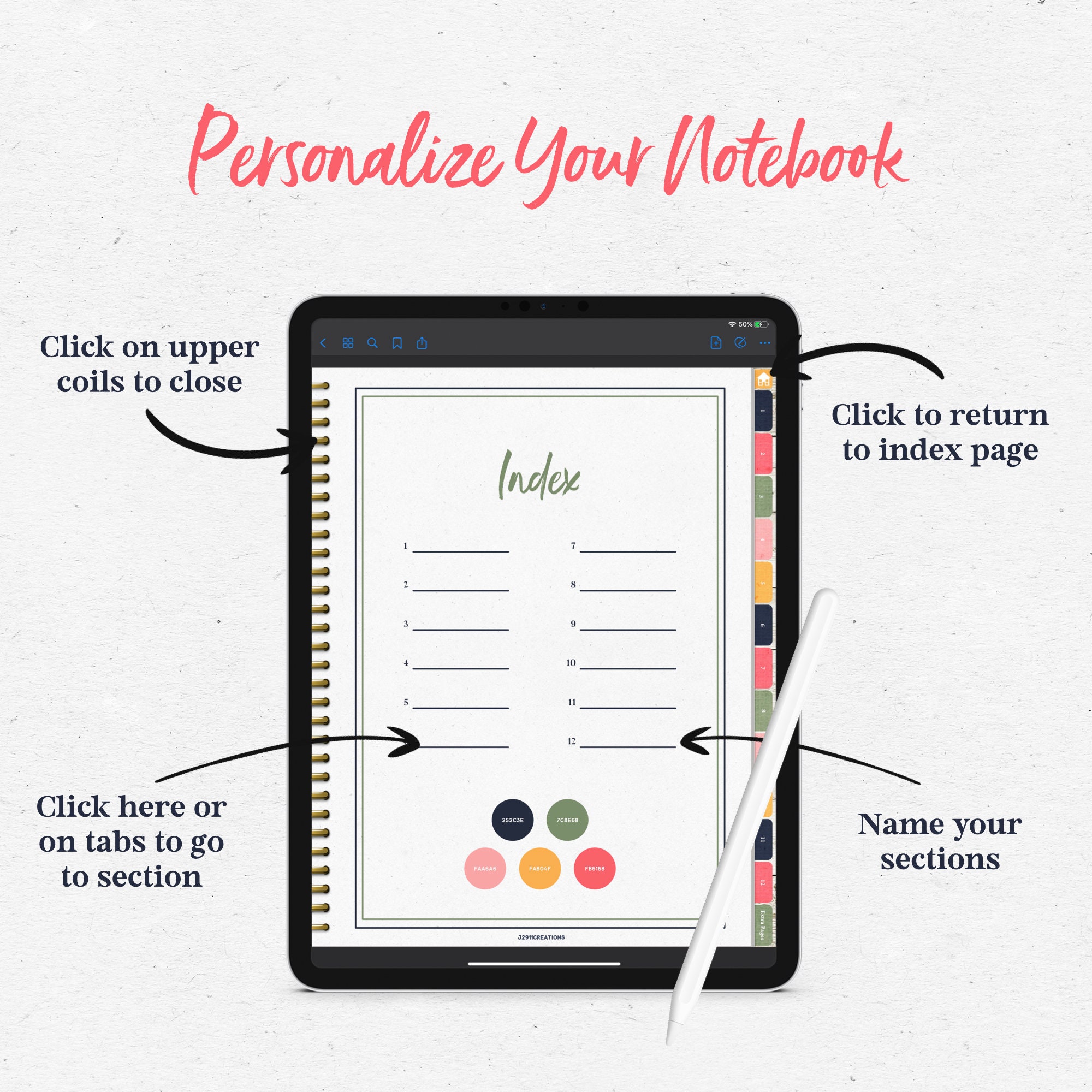 Boho Digital Notebook 12 Subject Digital Notebook Goodnotes - Etsy