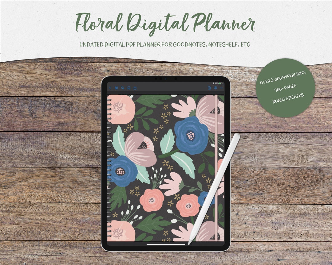 Digital Planner, Floral Digital Planner, iPad Planner, Hyperlinked ...