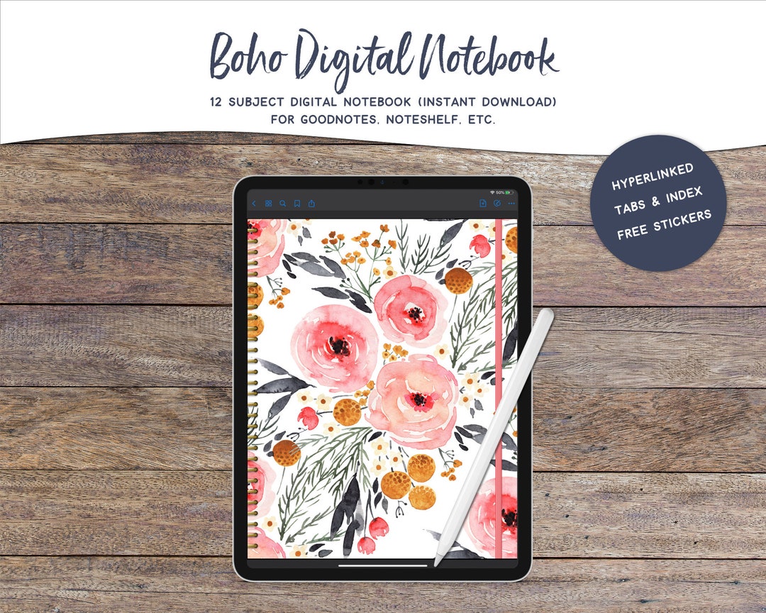 Boho Digital Notebook, 12 Subject Digital Notebook, Goodnotes Notebook ...
