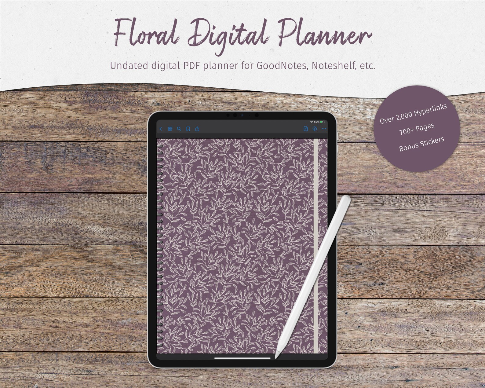 Floral Digital Planner, iPad Planner, Digital Planner, Hyperlinked ...