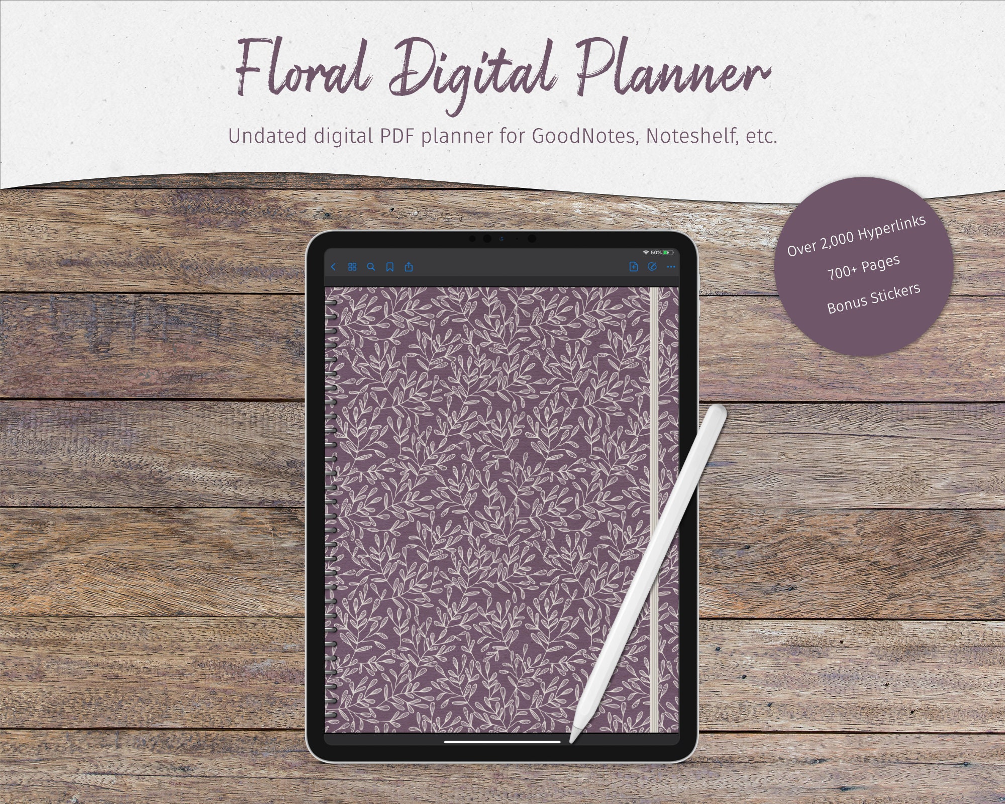 Floral Digital Planner, iPad Planner, Digital Planner, Hyperlinked ...
