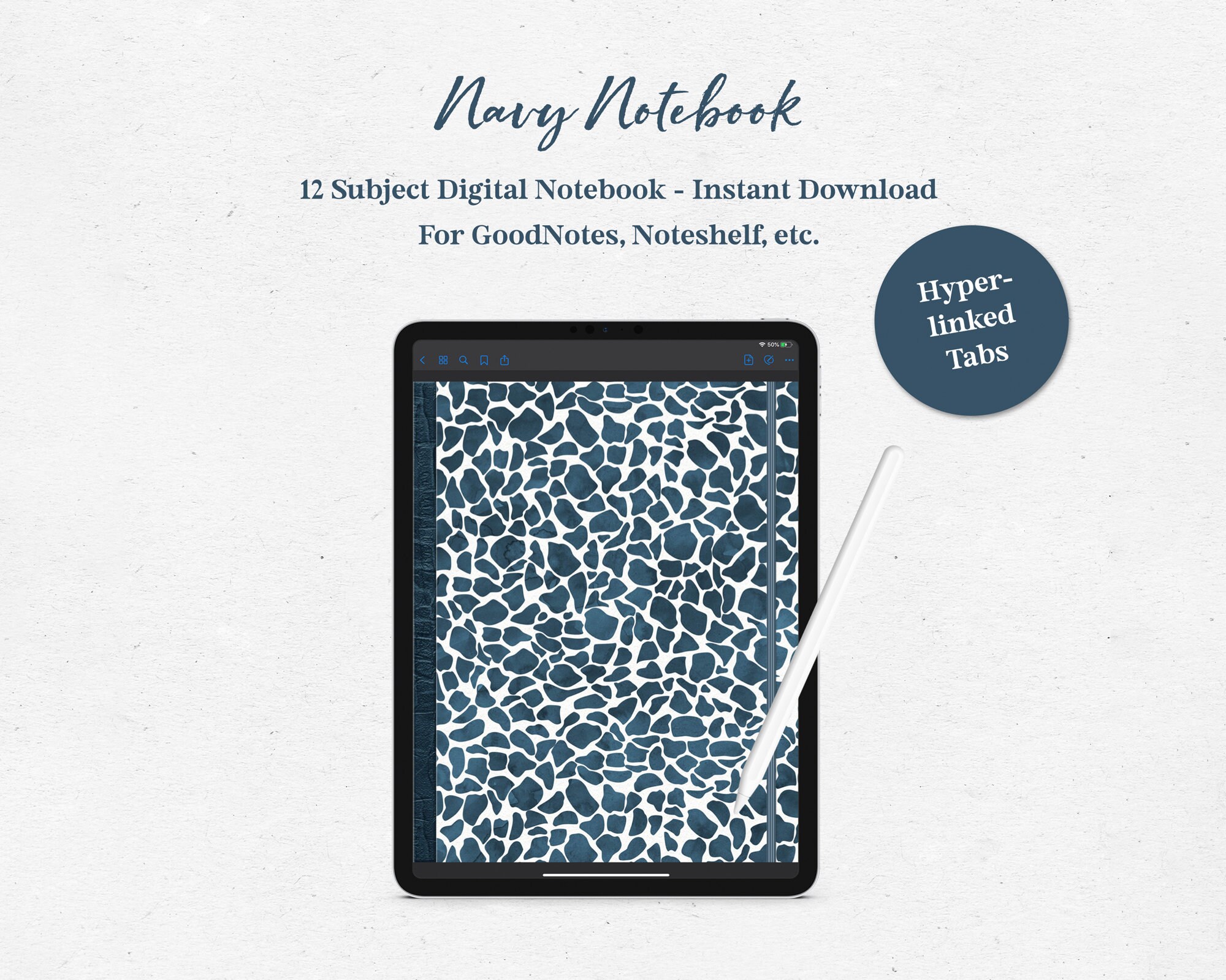 Navy Notebook Digital Notebook 12 Subject Notebook Ipad - Etsy