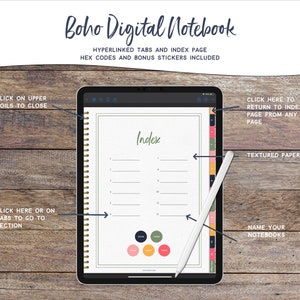 Boho Digital Notebook, 12 Subject Digital Notebook, Goodnotes Notebook ...