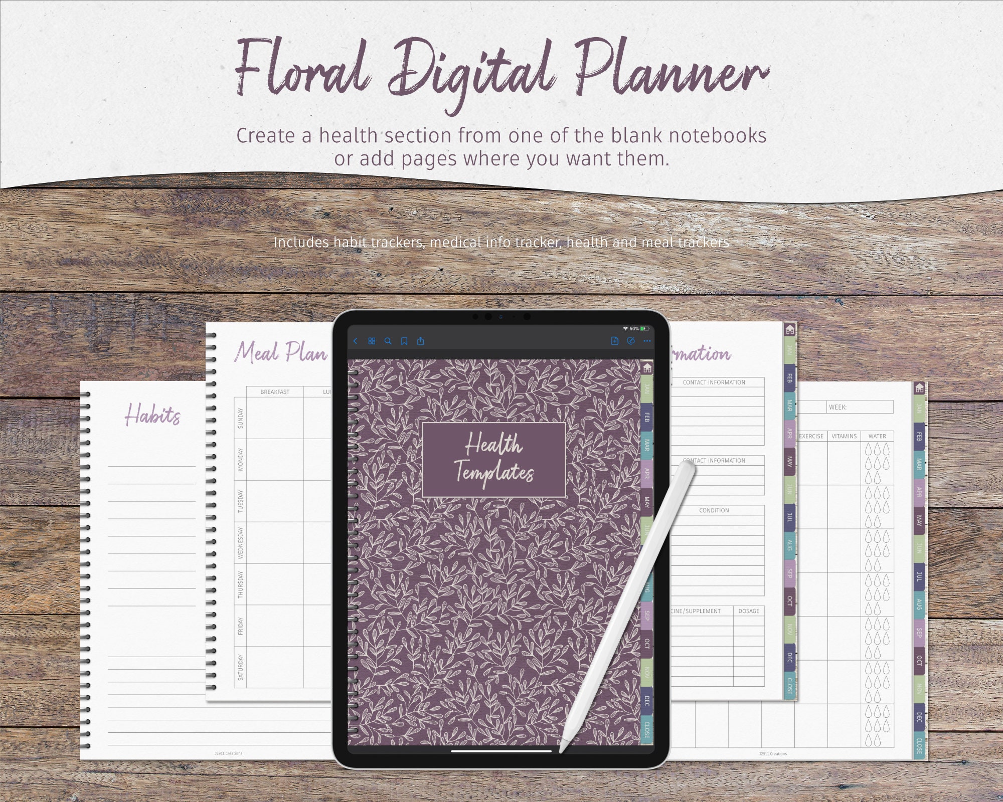Floral Digital Planner, iPad Planner, Digital Planner, Hyperlinked ...