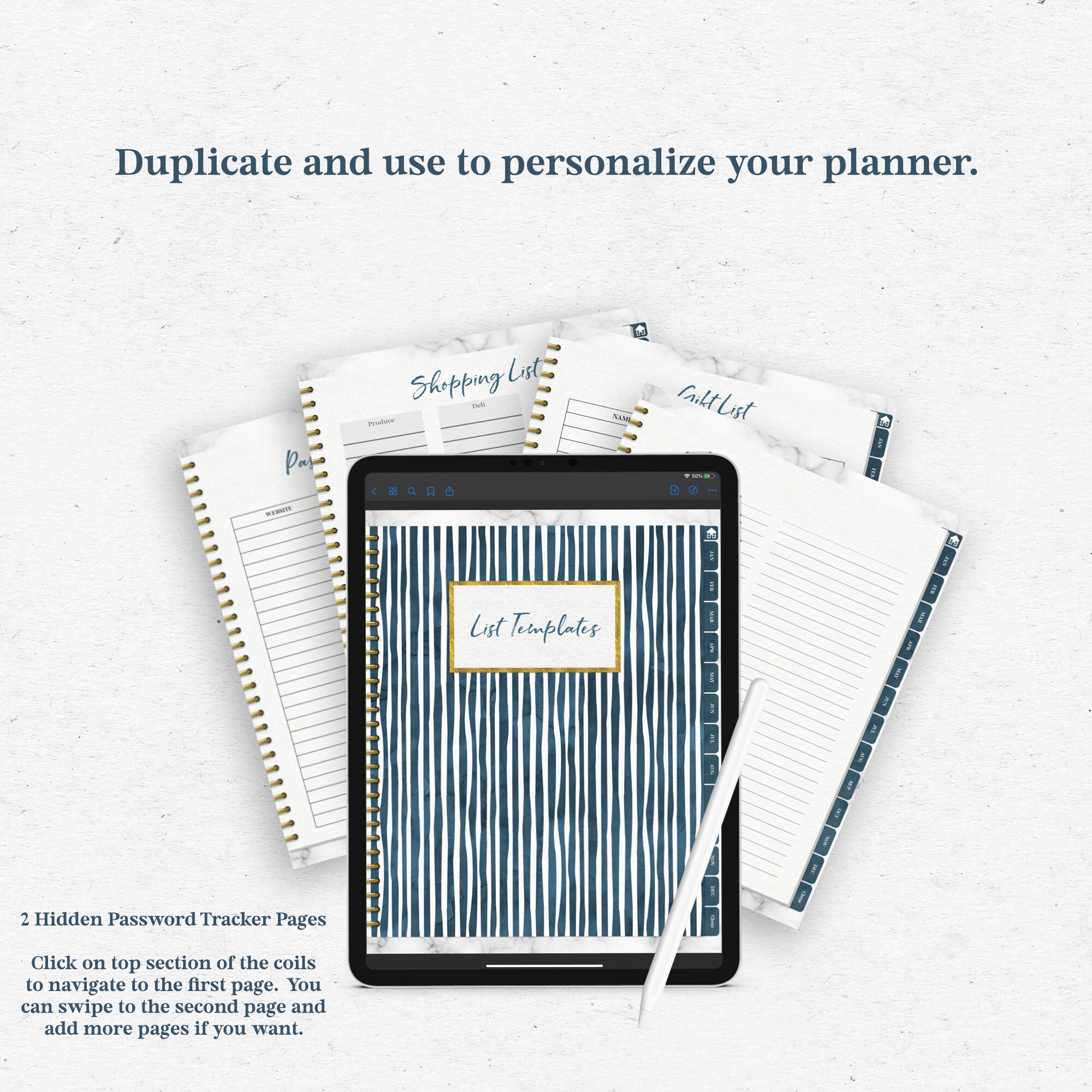 Navy Planner, Undated Digital Planner, Goodnotes Planner, iPad Planner ...