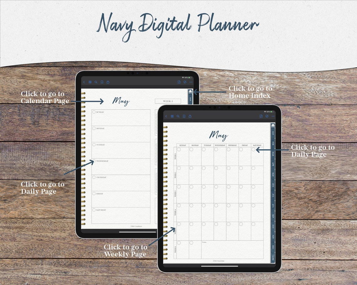 Navy Planner, Undated Digital Planner, Goodnotes Planner, iPad Planner ...