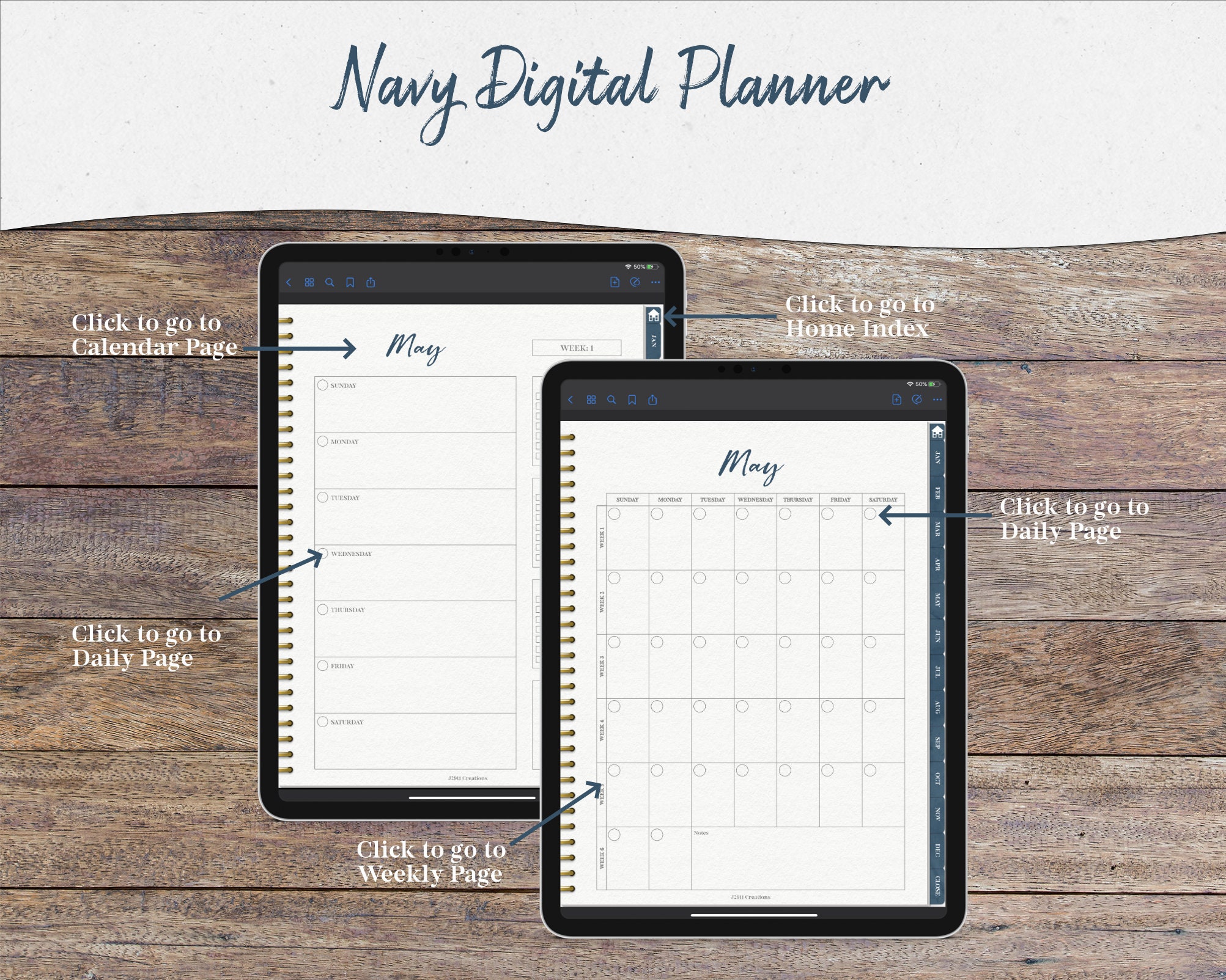 Navy Planner, Undated Digital Planner, Goodnotes Planner, iPad Planner ...