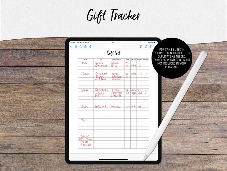 Gift Tracker, Gift Planner Printable, Holiday Gift List, Digital Gift ...