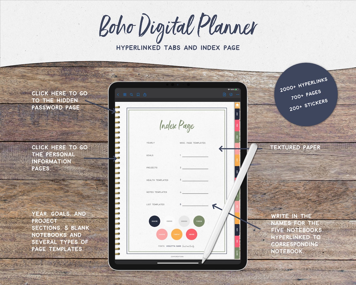 Boho Digital Planner, Goodnotes Planner, iPad Planner, Undated Planner ...