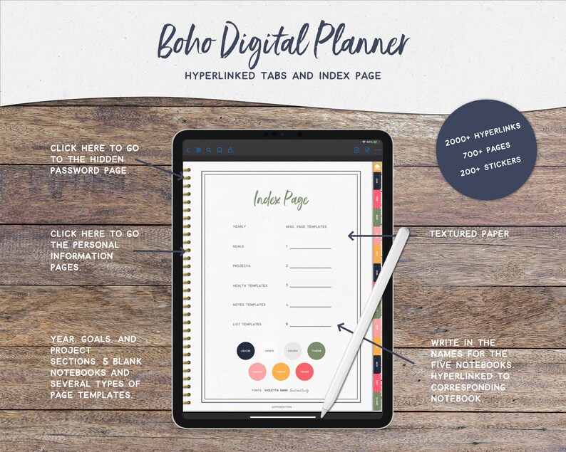 Boho Digital Planner, Goodnotes Planner, iPad Planner, Undated Planner ...