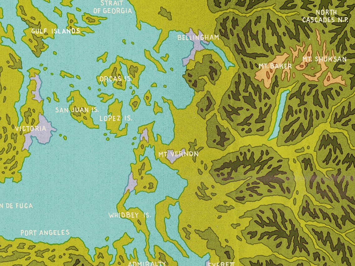 Puget Sound Map - Illustrated Map Poster - PNW - Washington - Etsy