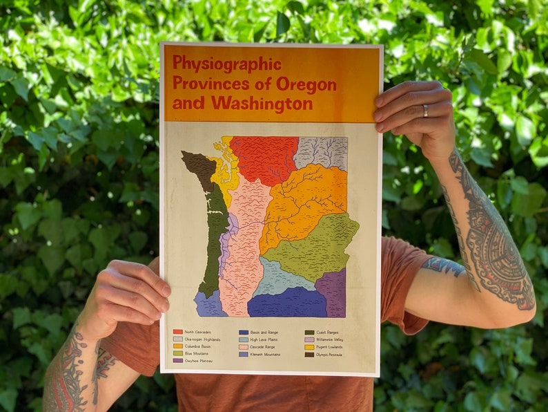 Physiographic Provinces of Oregon and Washington - Original Art Print ...