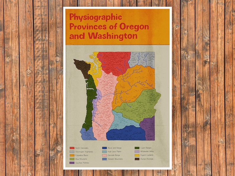 Physiographic Provinces of Oregon and Washington - Original Art Print ...