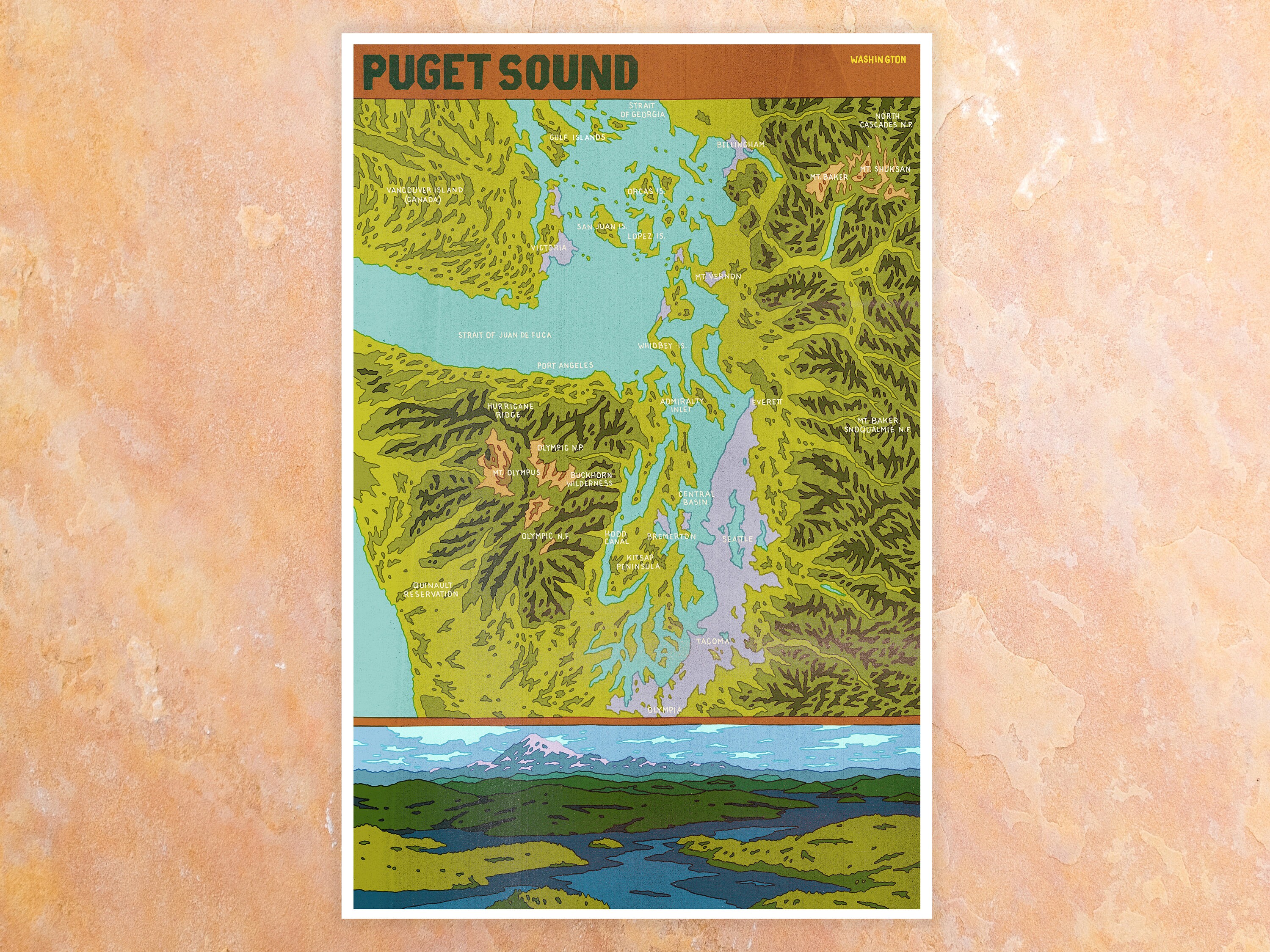 Puget Sound Map - Illustrated Map Poster - PNW - Washington - Etsy