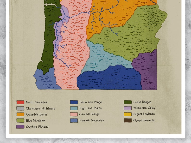 Physiographic Provinces of Oregon and Washington - Original Art Print ...