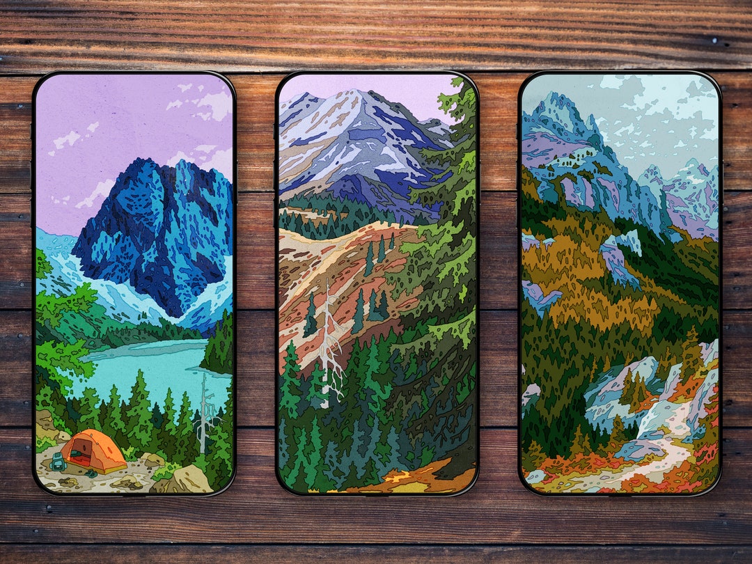 PNW Nature Art - Phone Wallpapers - Set of 5 - Original Art - Inspired ...