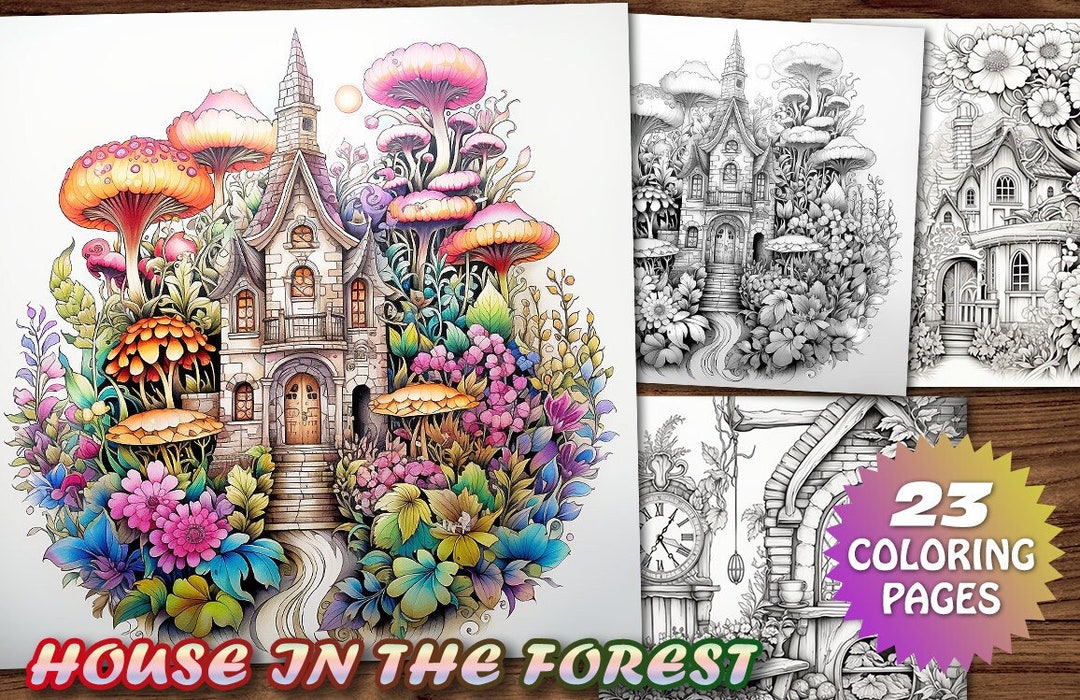 23 Enchanted Treehouse Coloring Book - Printable Grayscale PDF for ...