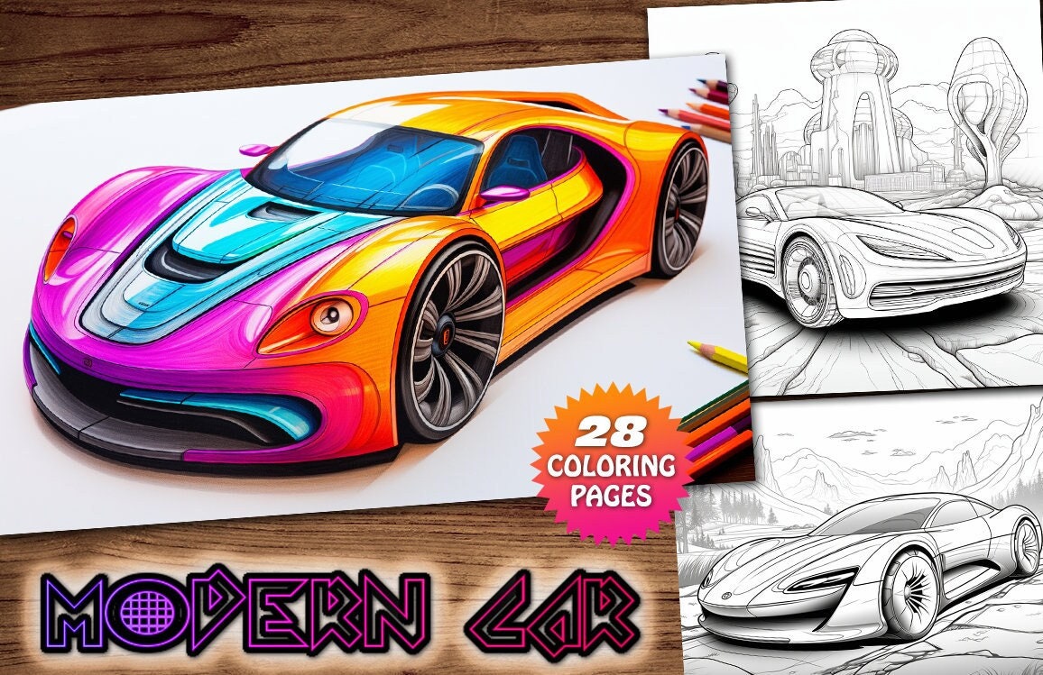Super Cars Coloring Book | 28 Pages | Adults, Kids, Coloring Book ...