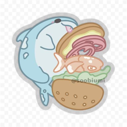 Yuuto the Shark Hugging a Burger Sticker | Cute Kawaii Sticker - Etsy