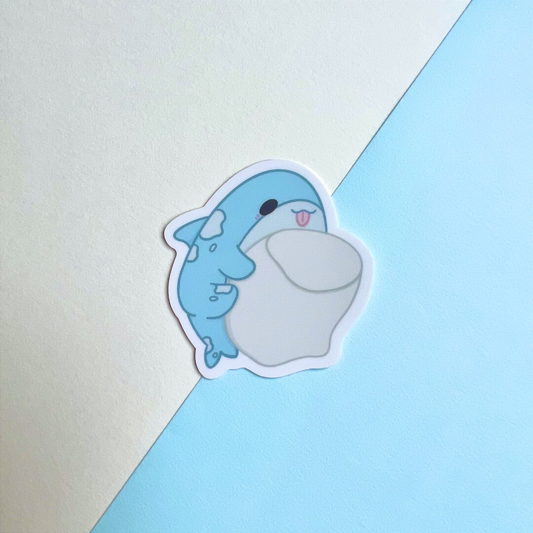 Yuuto the Shark Hugging a Marshmallow, Shark Sticker, Shark Lovers ...
