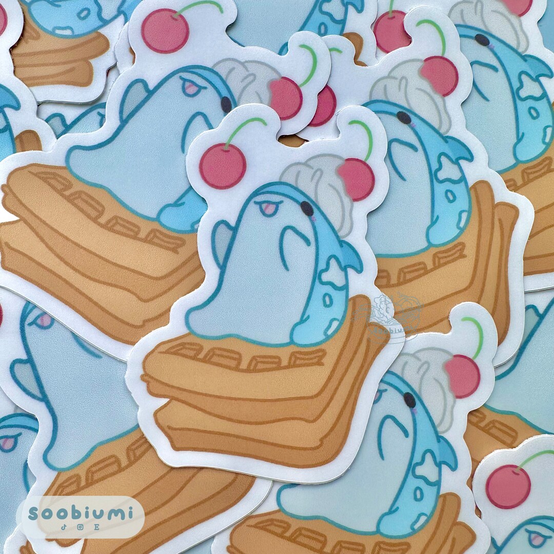 Yuuto the Shark Sitting on a Waffle Sticker | Cute Kawaii Sticker - Etsy