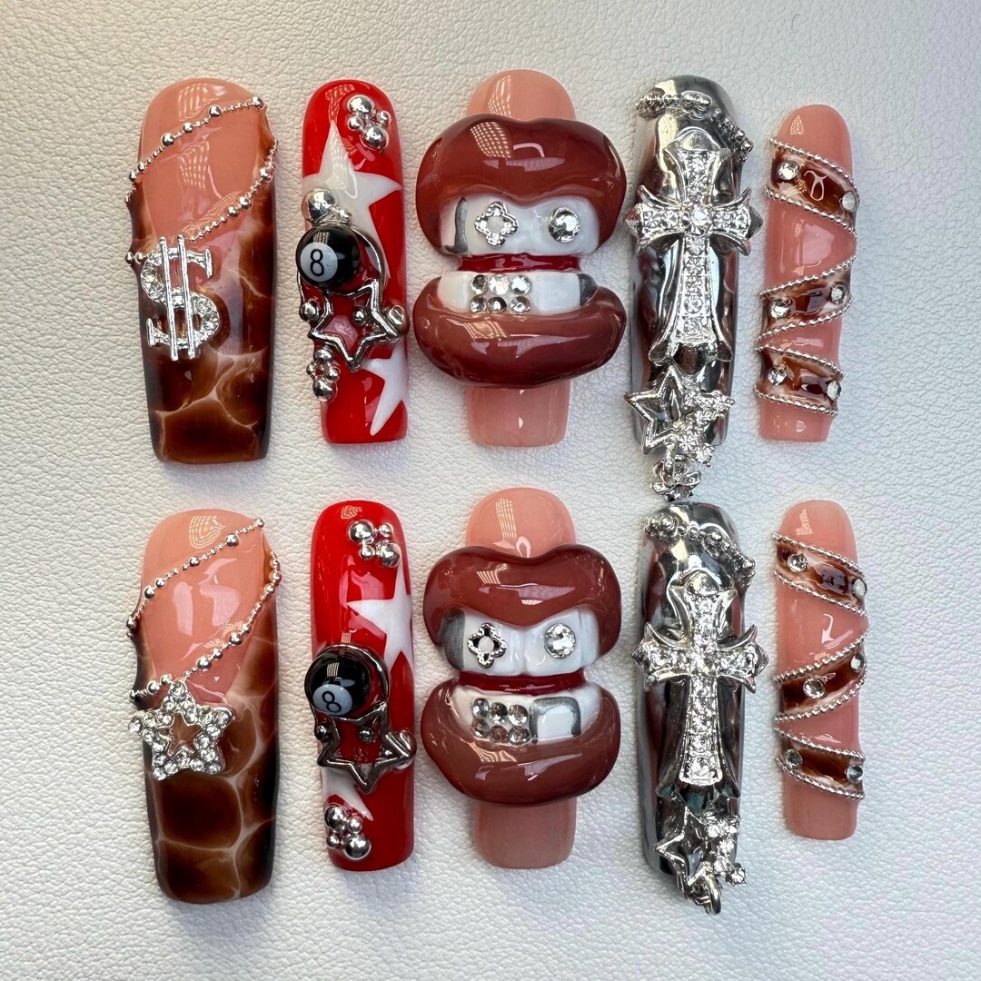 Mouth Press on Nails Freestyle Ghotic BB Belt Nail Luxury Y2K Press on ...