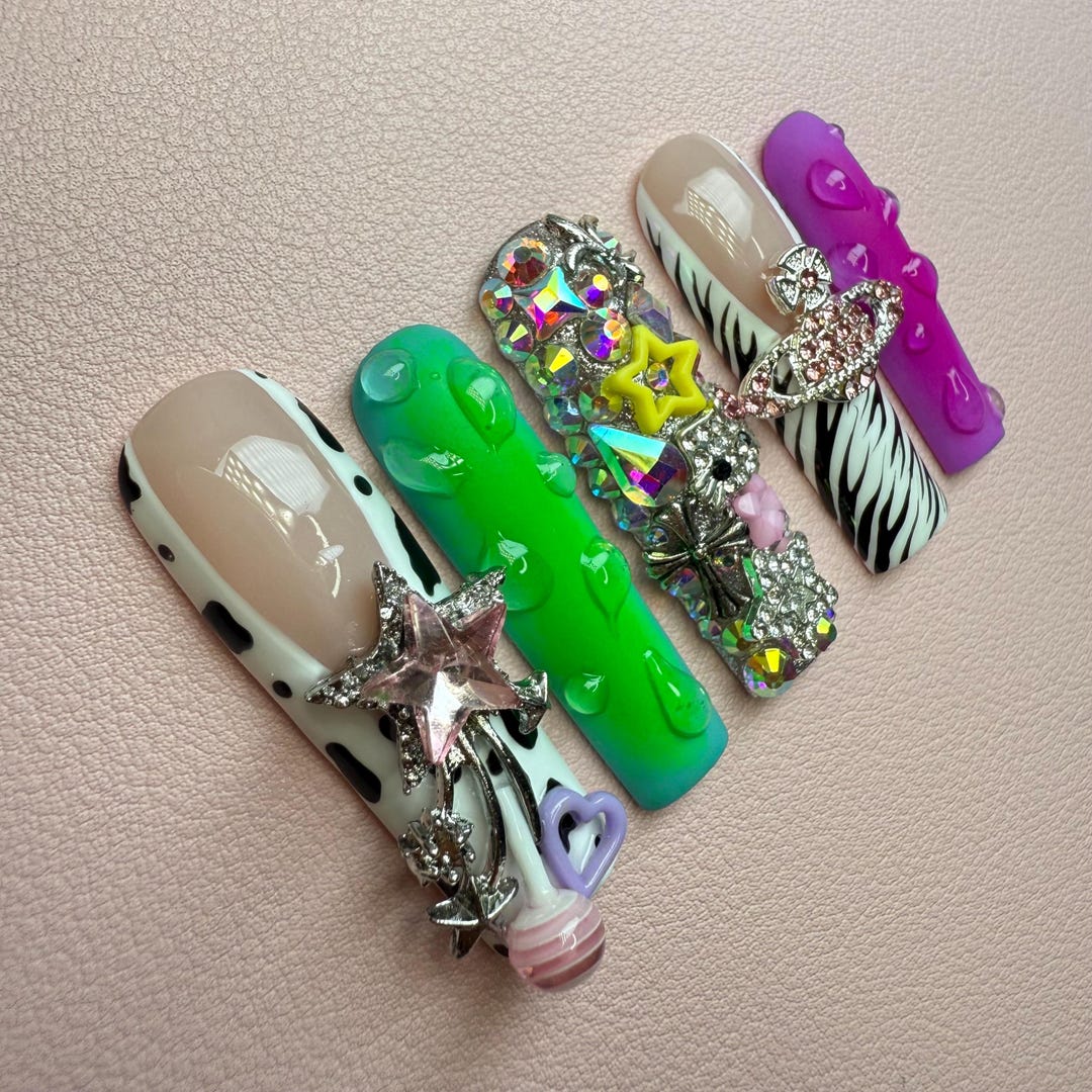 Luxury Press on Nails Junk Birthday Nails Custom Press on Nails for ...