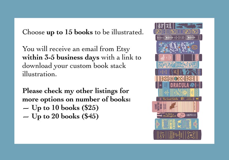 Custom 15 Book Stack Illustration DIGITAL ONLY up to 15 - Etsy