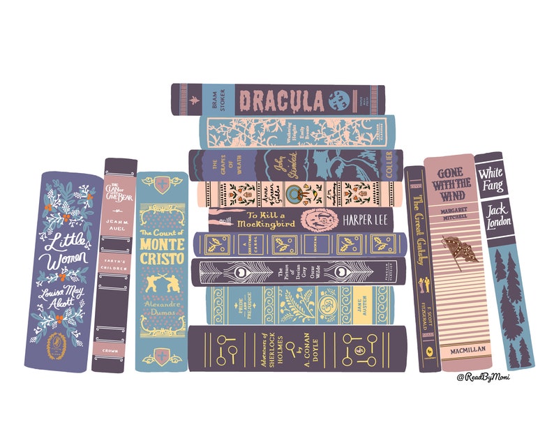 Custom 15 Book Stack Illustration - DIGITAL ONLY - up to 15 Books - Etsy