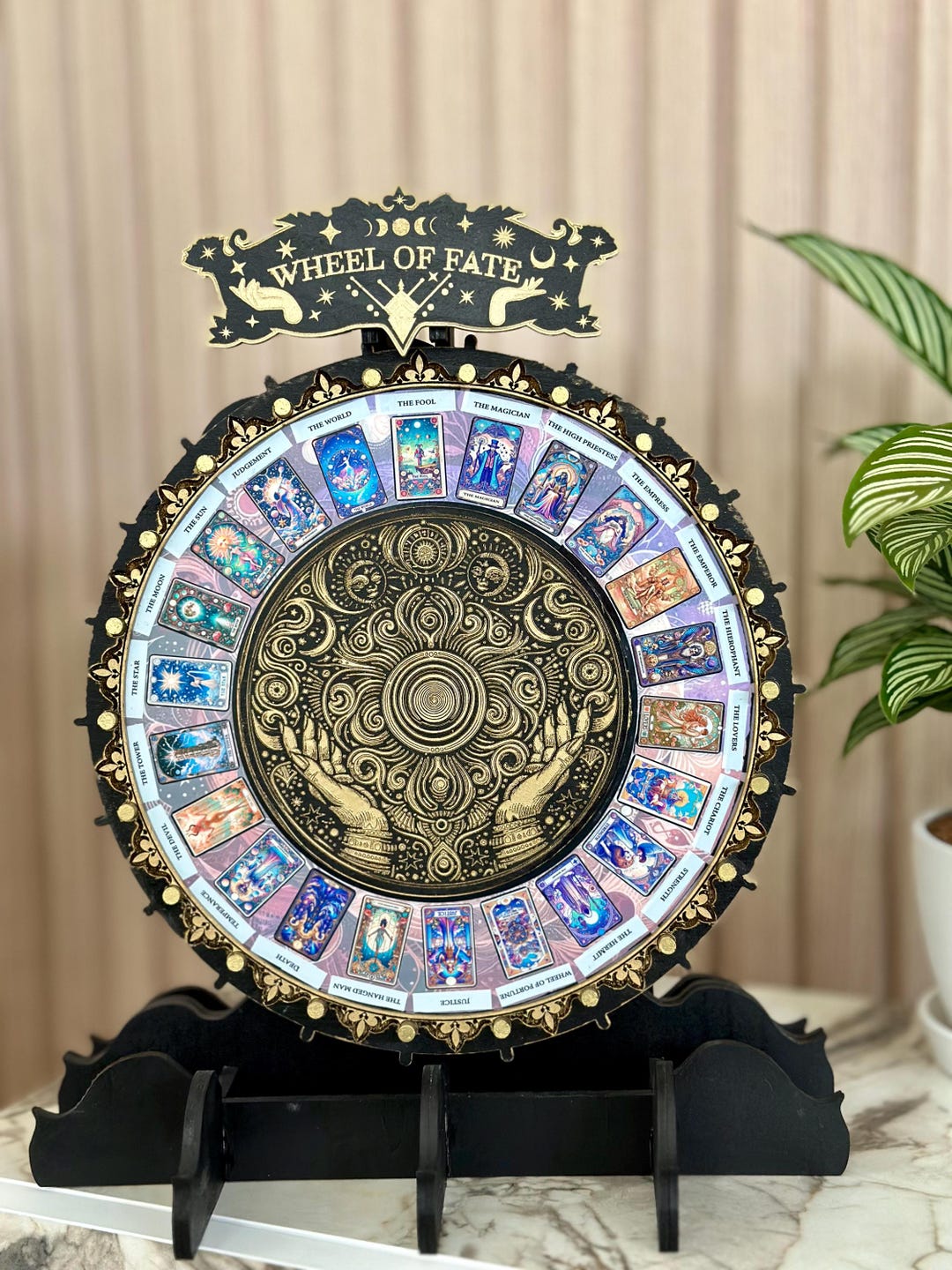 Wheel of Fate Spinning Tarot Divination Tool - Engraved Wood With Gold ...