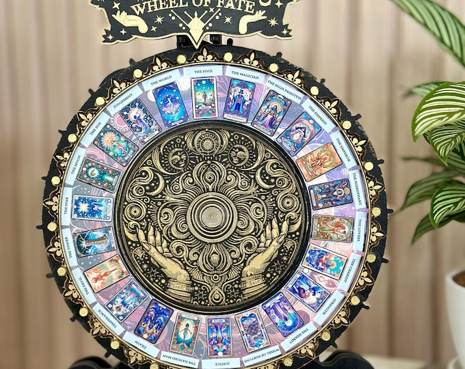 Wheel of Fate Spinning Tarot Divination Tool - Engraved Wood With Gold ...