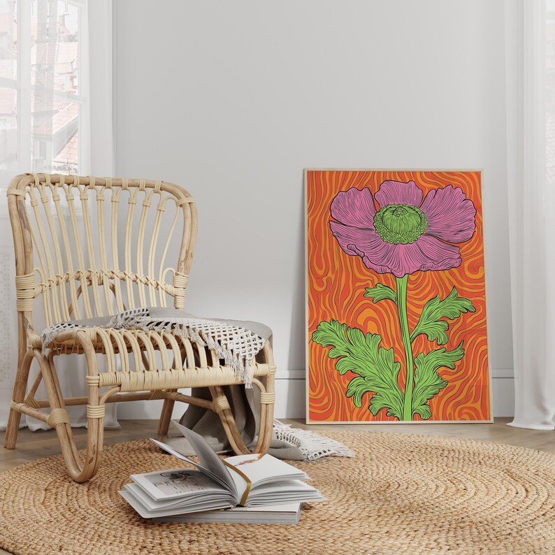 Psychedelic Flower Wall Art: Retro 70s Botanical Print (digital ...
