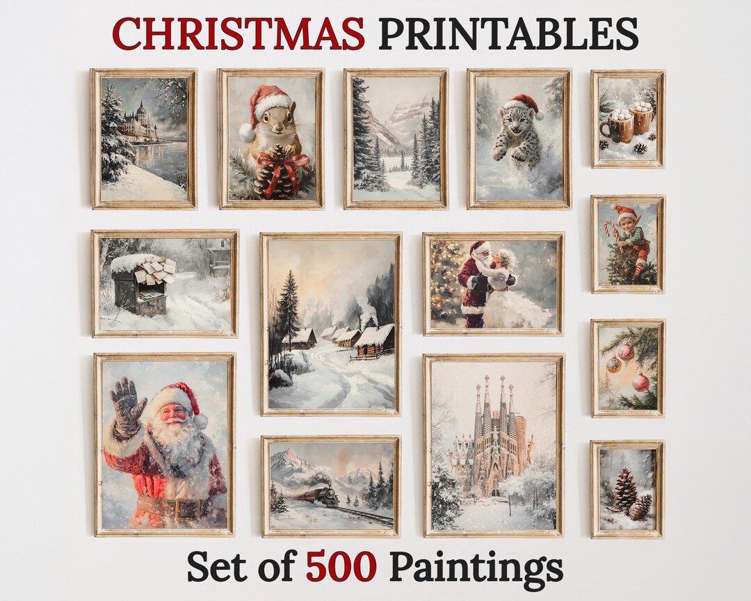 Vintage Christmas Wall Art Prints: Farmhouse Holiday Gallery (digital ...