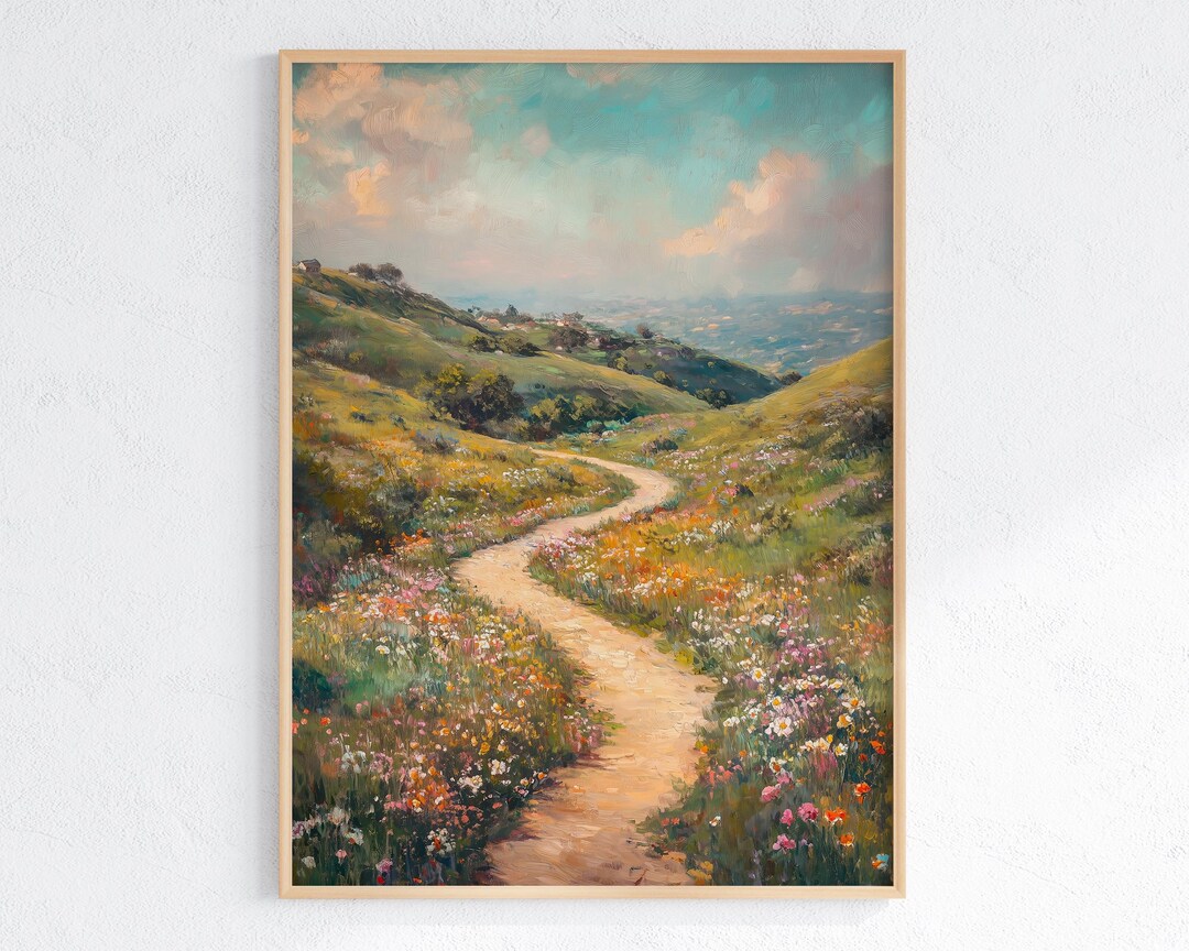 Wildflower Path Wall Art, Cottagecore Landscape Printable, Rustic ...