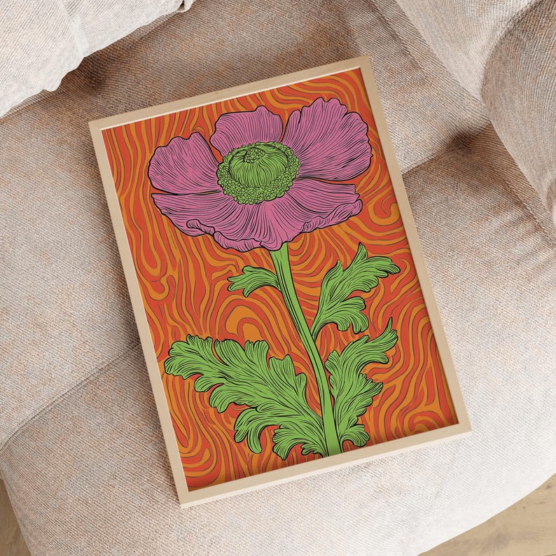 Psychedelic Flower Wall Art: Retro 70s Botanical Print (digital ...